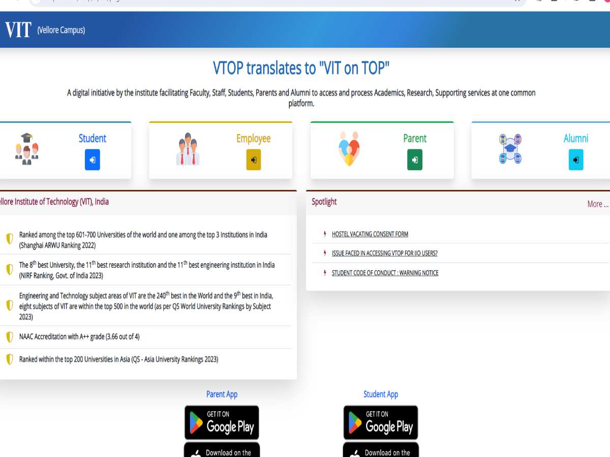 VTOP Login - Guide To Login At Login vtop.vit.ac.in